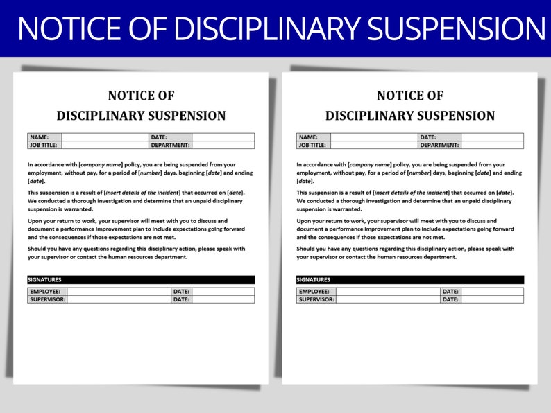 Disciplinary Suspension Notice HR Template (printable/editable) - Etsy