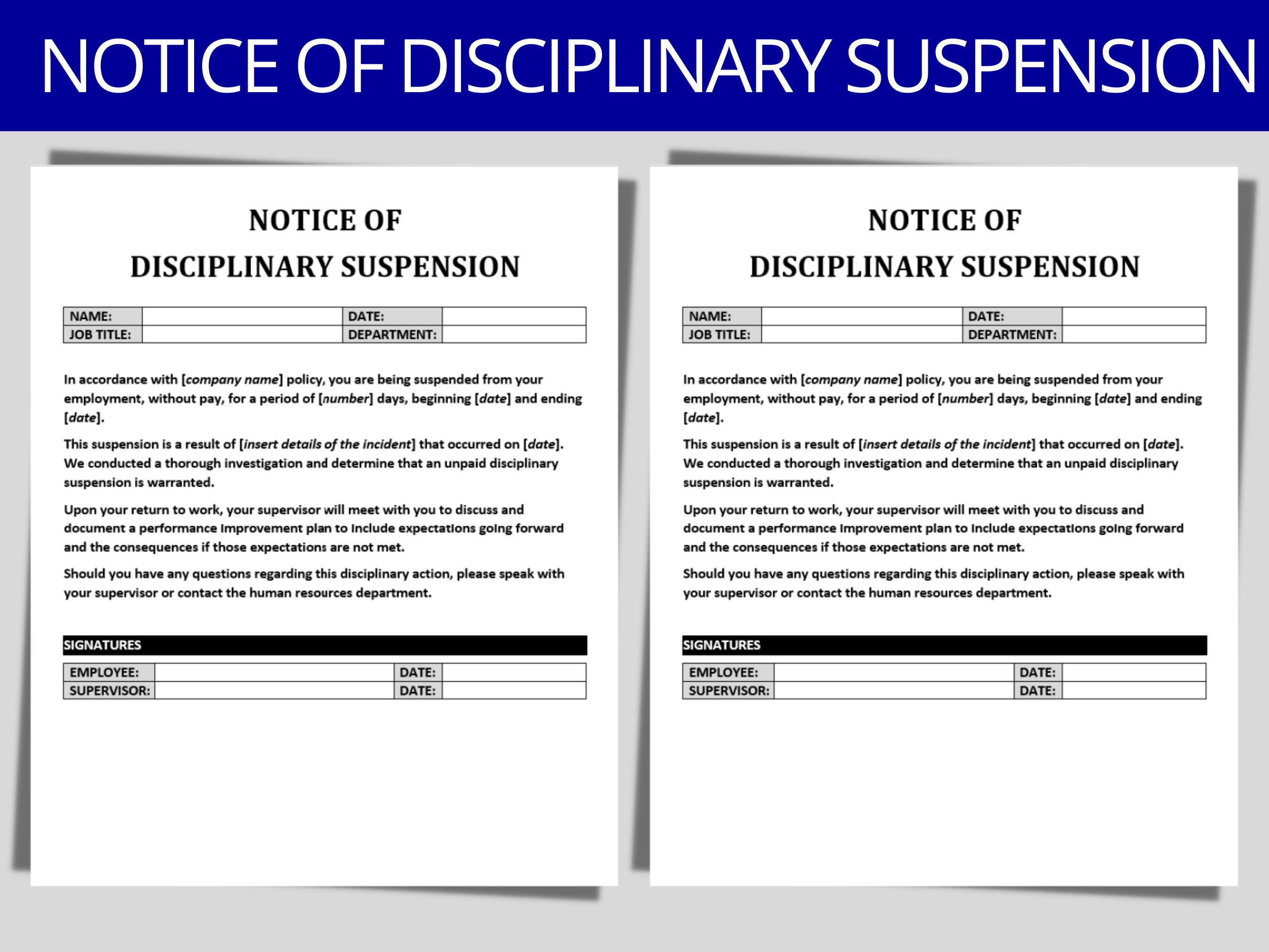 Notice of Disciplinary Suspension HR Template Write up Form Human ...