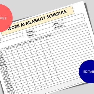 Employee Availability Form: Weekly & Hourly Schedule Template Work ...
