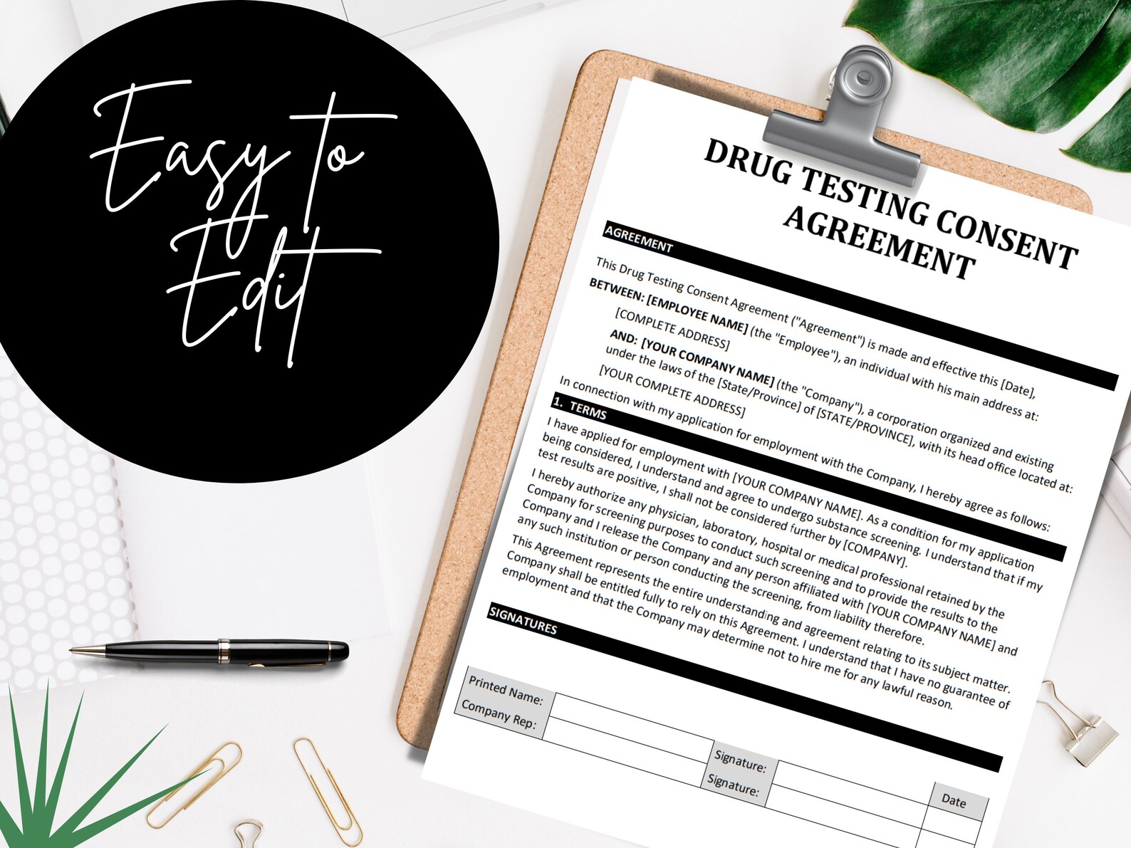 Drug Test Consent Form New Hire Paperwork Form Onboarding Paperwork HR ...