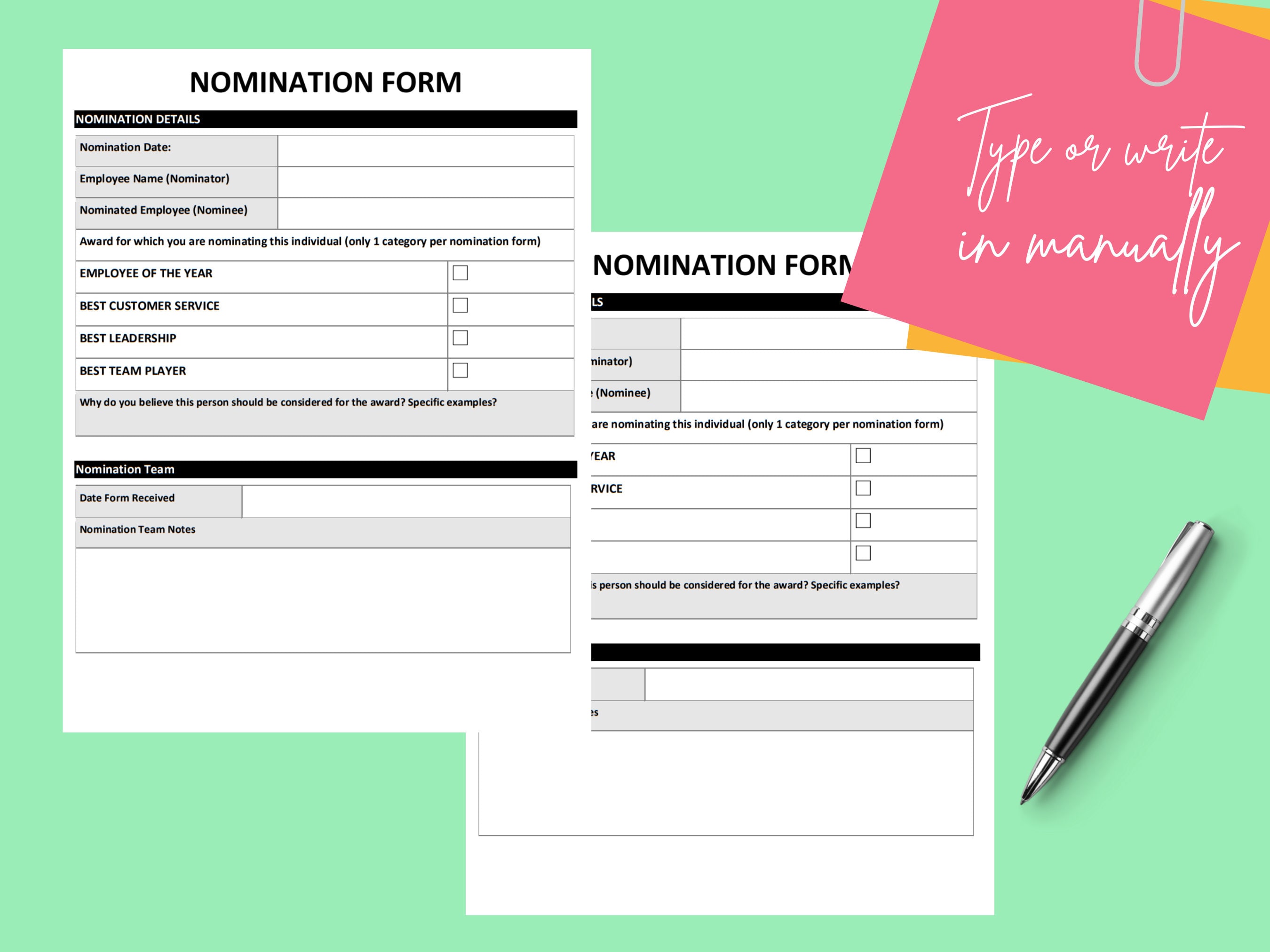 Employee Recognition Award Nomination Template Word Editable - Etsy UK