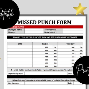 Missed Punch Form: Editable HR Template for Payroll (8.5x11 & A4) - Etsy