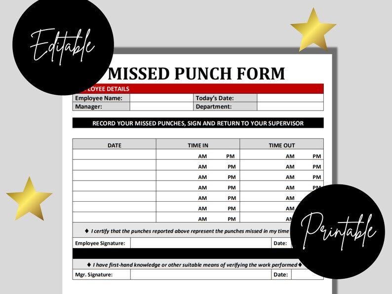 Missed Punch Form: Editable HR Template for Payroll (8.5x11 & A4) - Etsy