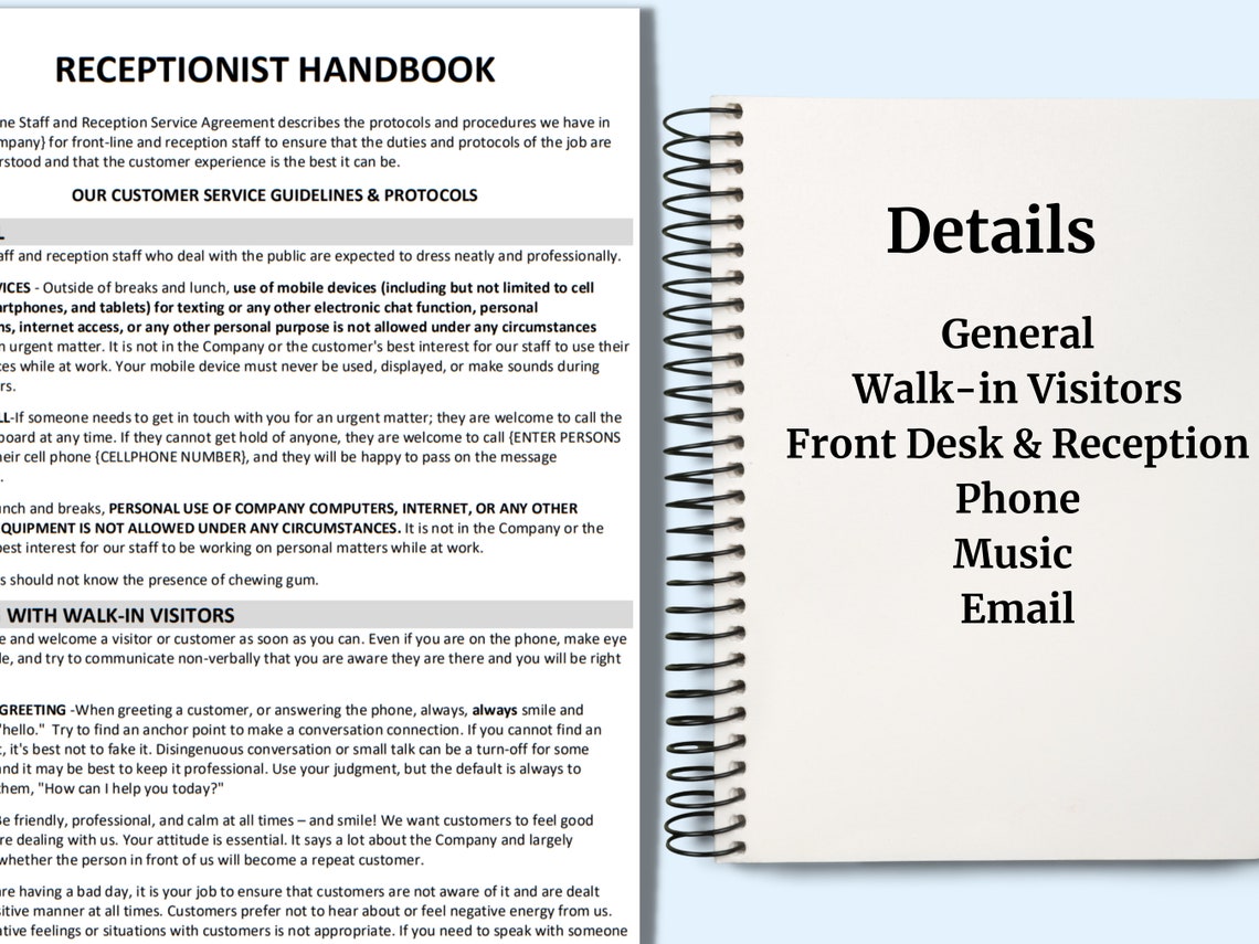 Receptionist Handbook Template Word Editable Template - Etsy