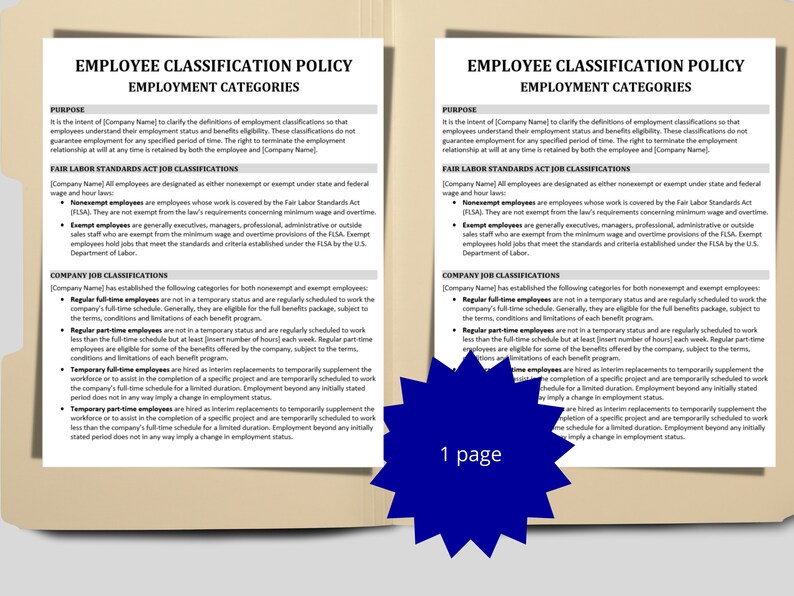 Employee Classification Policy Template: Editable HR Word Form (digital ...