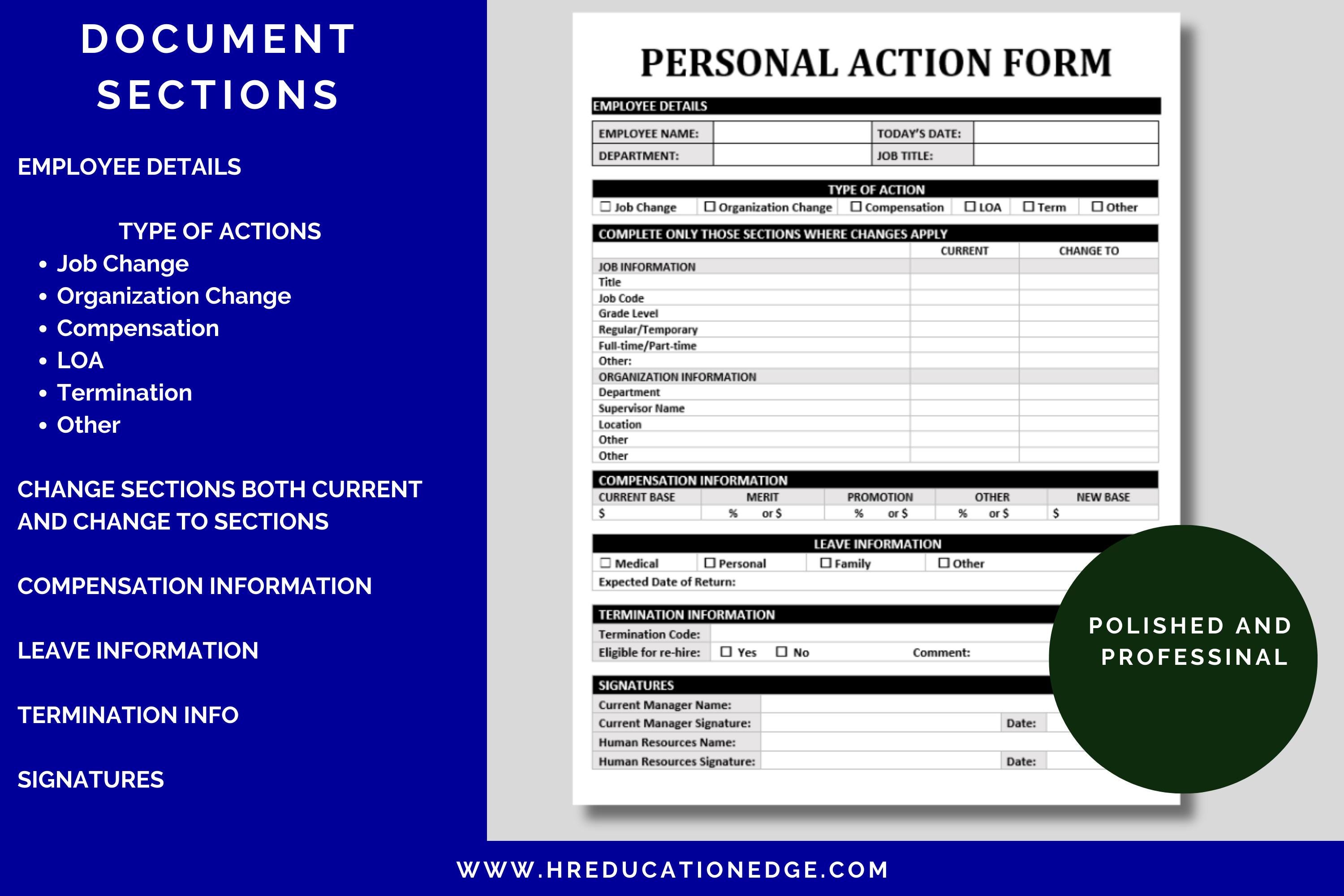 Personal Action Form Employee Status Change, Employment Updates: Salary ...