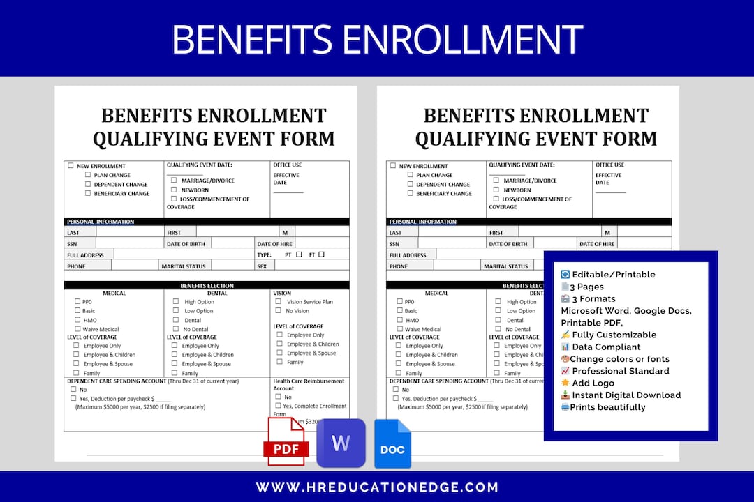 Employee Benefits Enrollment Form: HR Template (digital Download) - Etsy