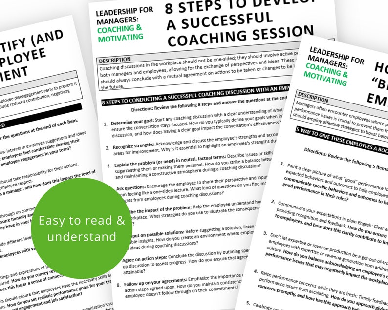 Manager Coaching Worksheets: Leadership Development (digital Download ...