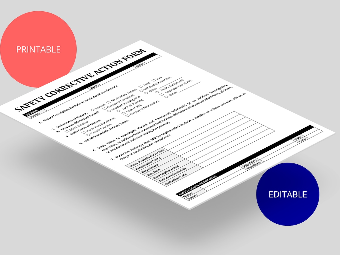 Safety Corrective Action Template: OSHA Compliance (digital Download ...