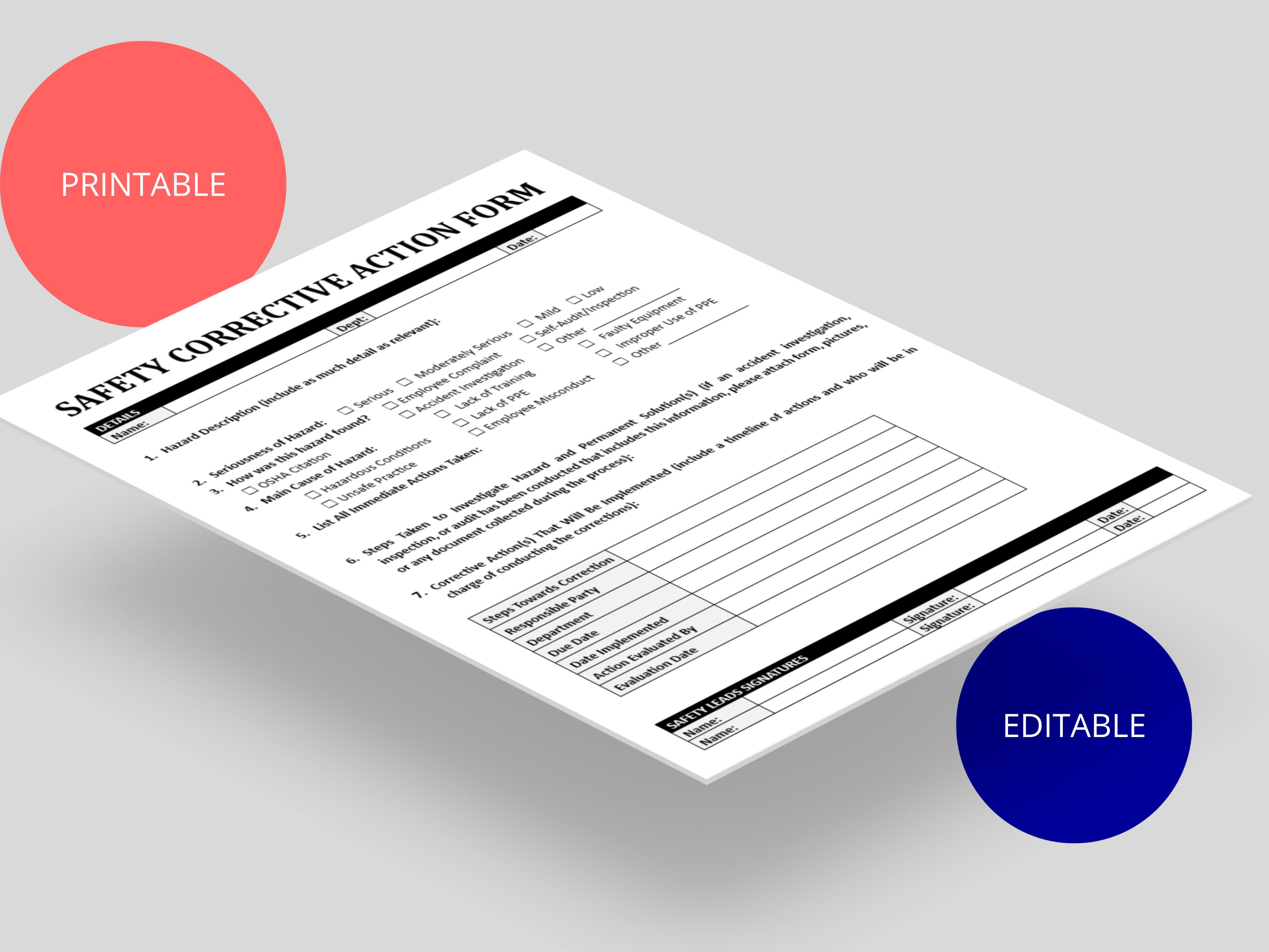 Safety Corrective Action Template: OSHA Compliance (digital Download ...