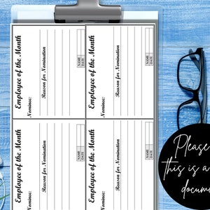 Employee of the Month Nomination Template: Editable HR Form (8.5x11, A4 ...