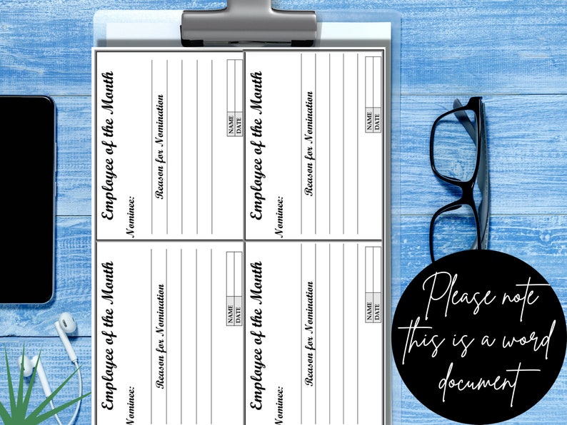 Employee of the Month Nomination Template: Editable HR Form (8.5x11, A4 ...