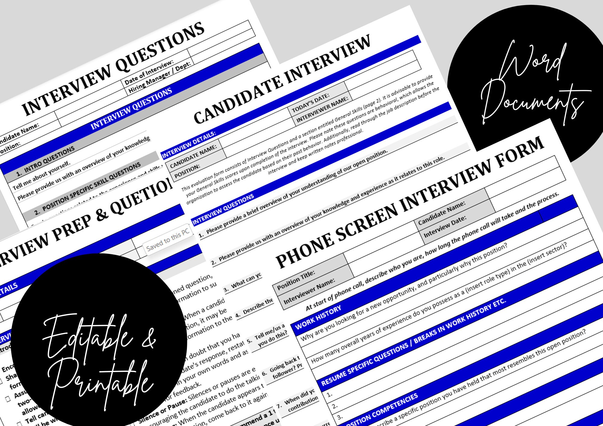 HR Interview Questions Bundle: Editable MS Word Templates (digital ...