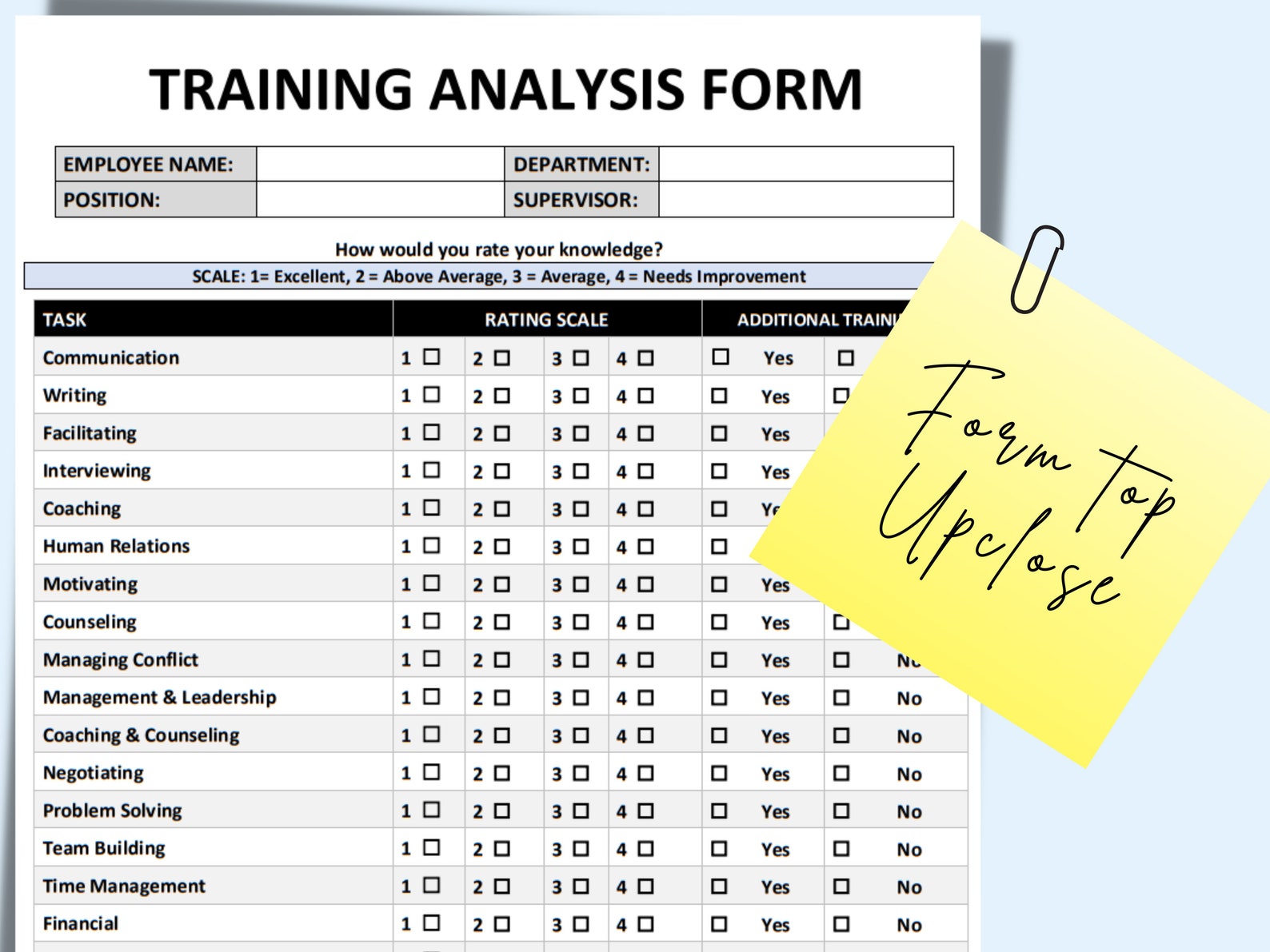 Training Needs Analysis Template Editable HR Form Employee - Etsy