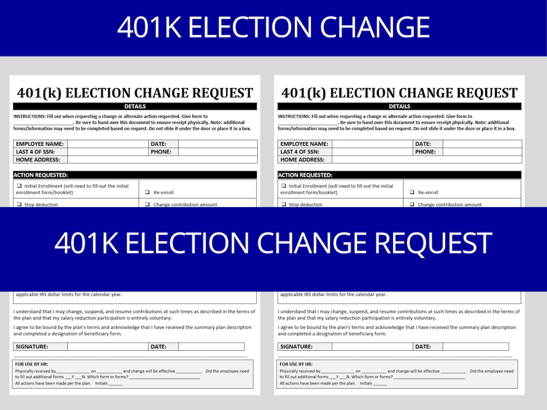 401k Election Change Request Form Employee Contribution Adjustment ...