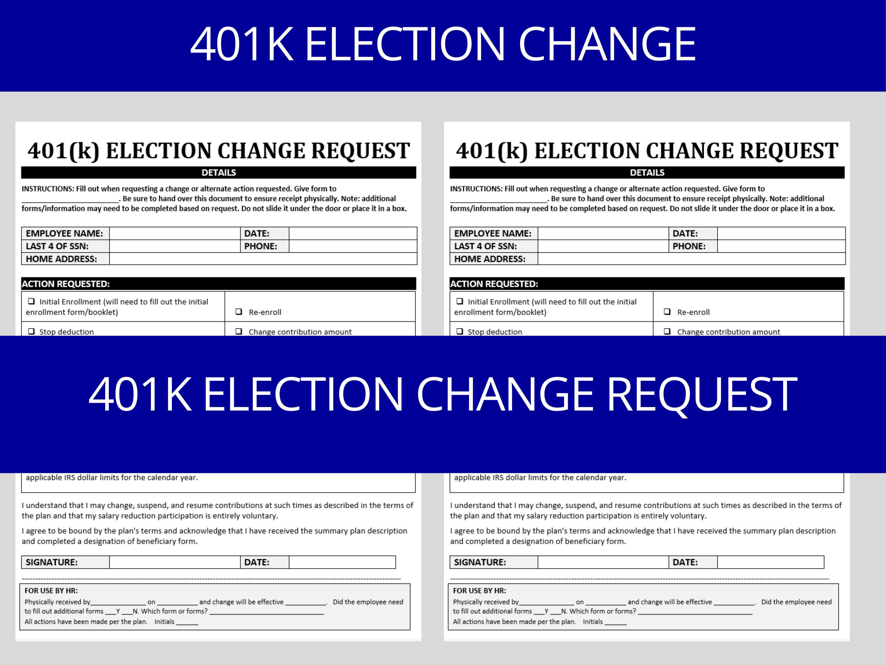401k Election Change Request Form Employee Contribution Adjustment ...
