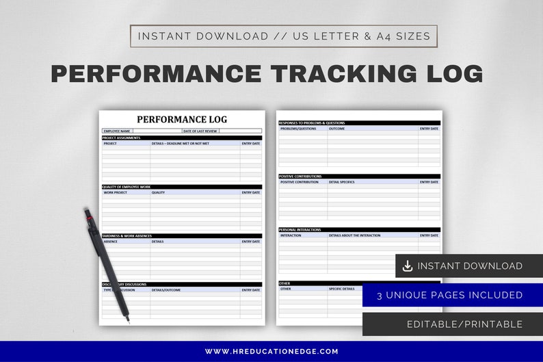 Manager Performance Log: Employee Review HR Template (digital Download ...