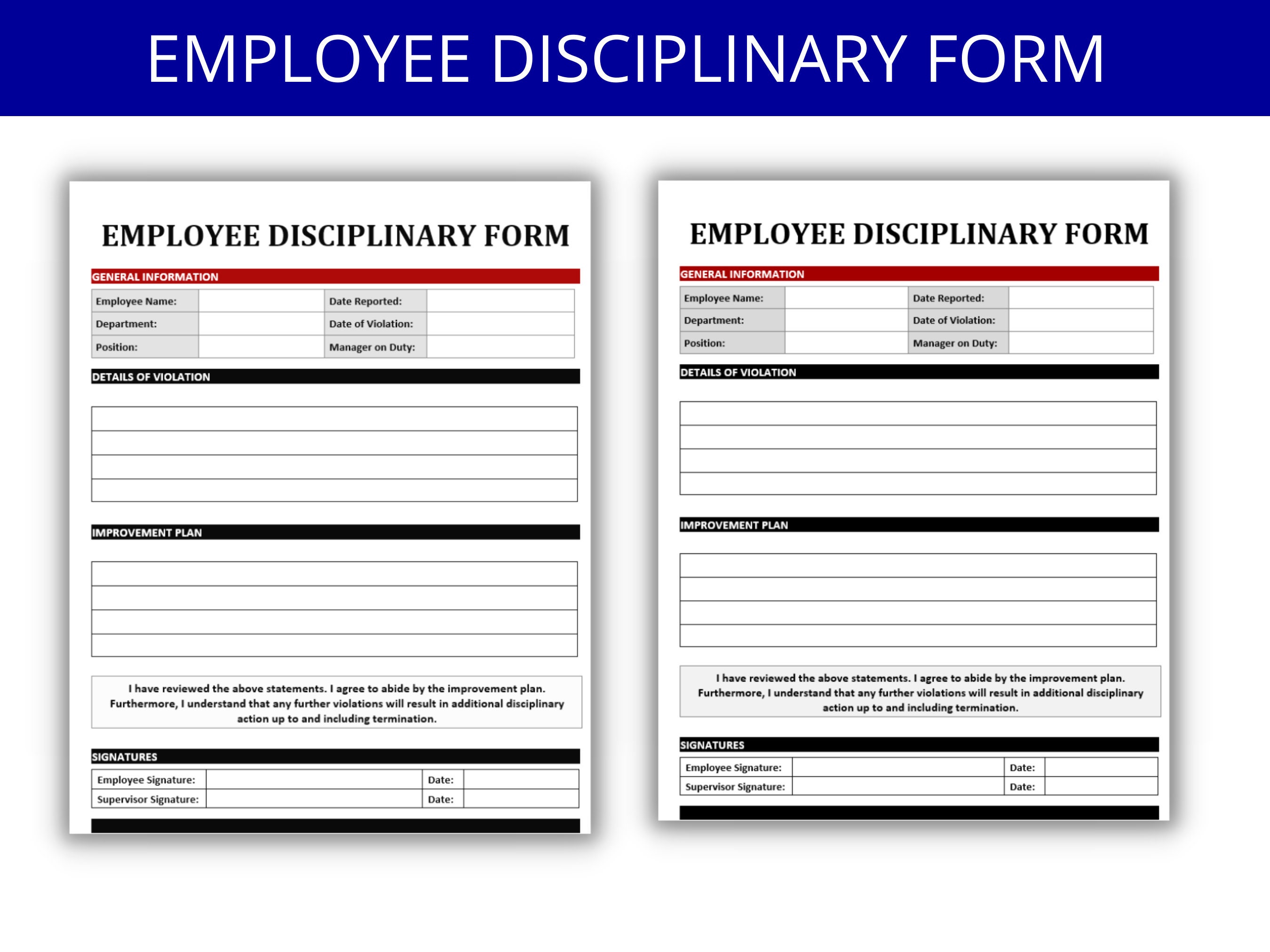 Employee Disciplinary Form Template: HR Violation Notice (editable Word ...