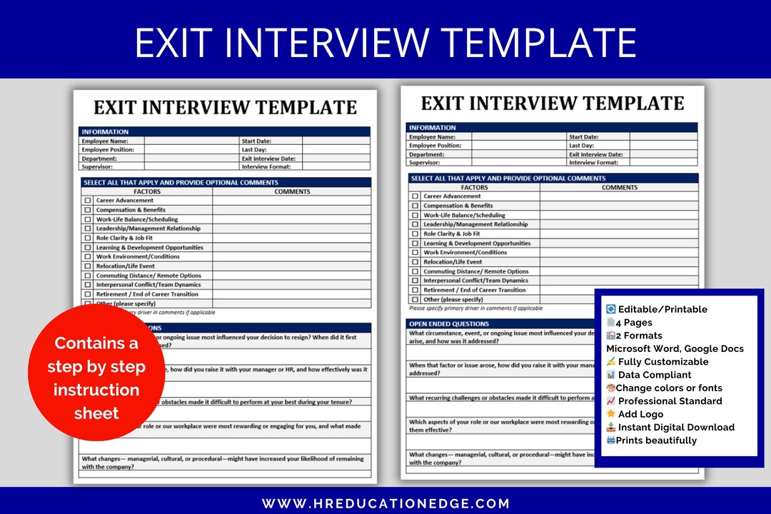 Exit Interview Template: Employee Offboarding Feedback (digital ...