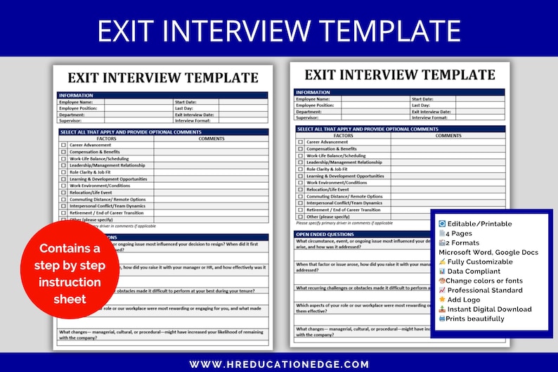 Exit Interview Template: Employee Offboarding Feedback (digital ...