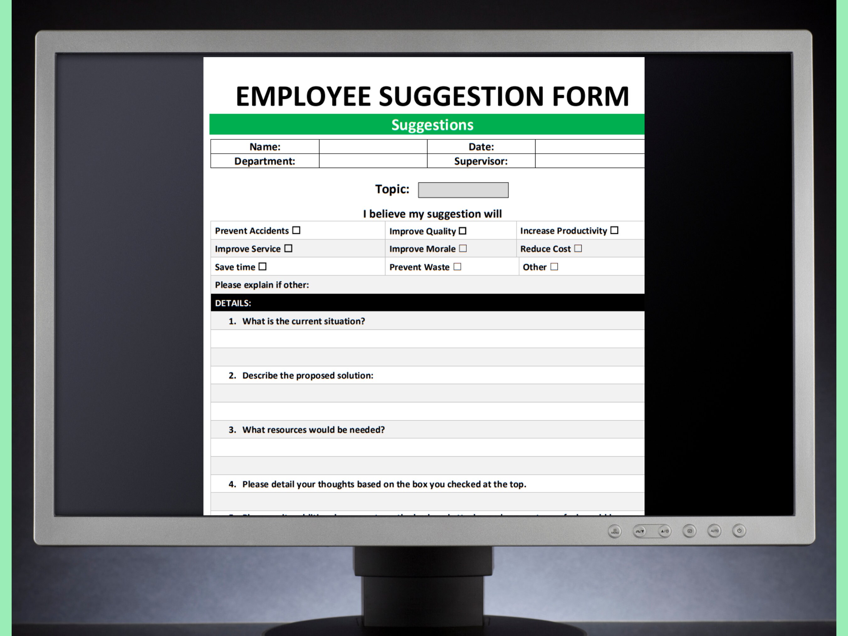 Employee Suggestion Form Editable Word Template Suggestion - Etsy UK