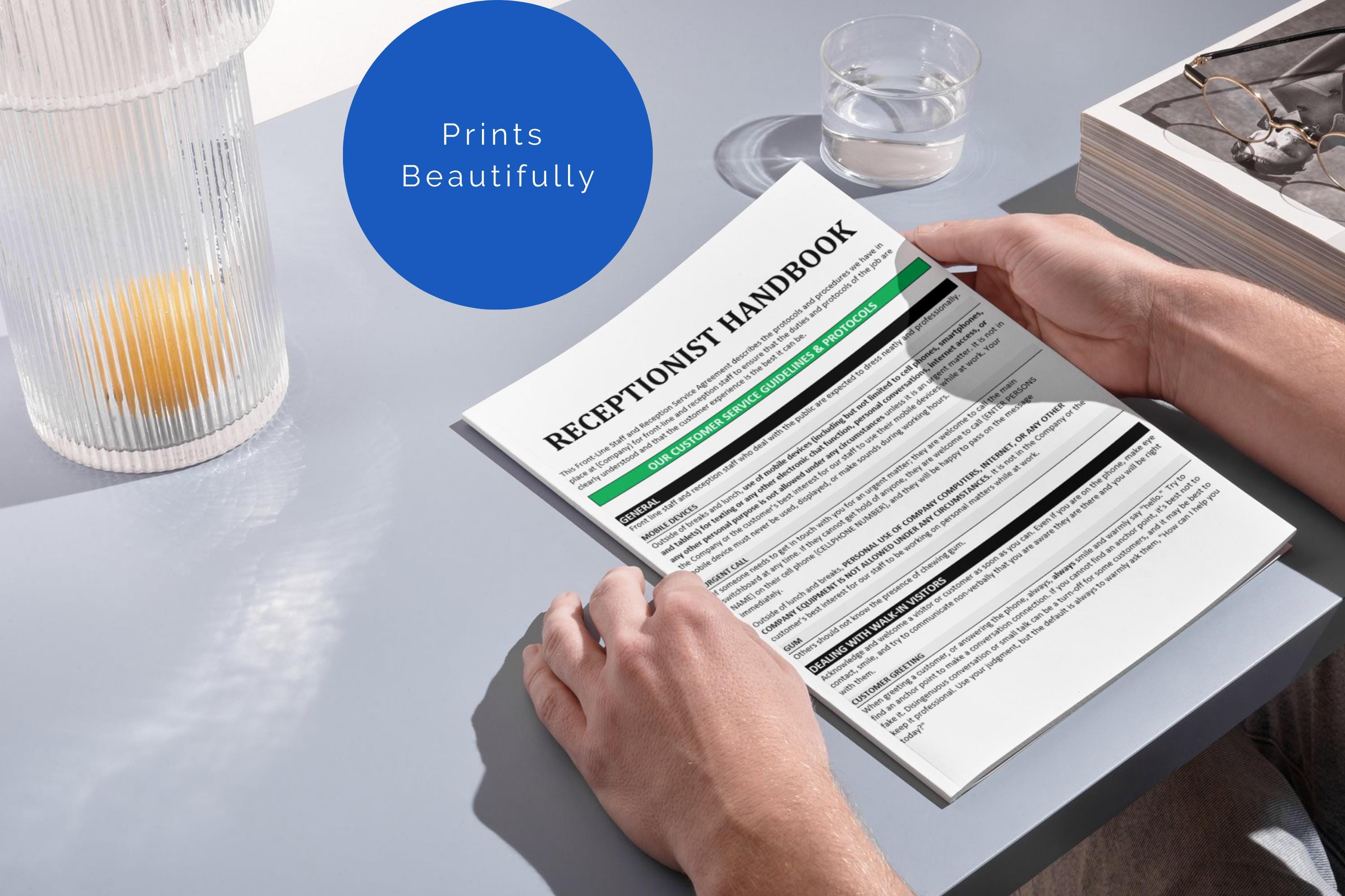 Receptionist Handbook Template: Front Desk Training Guide (word, Google ...