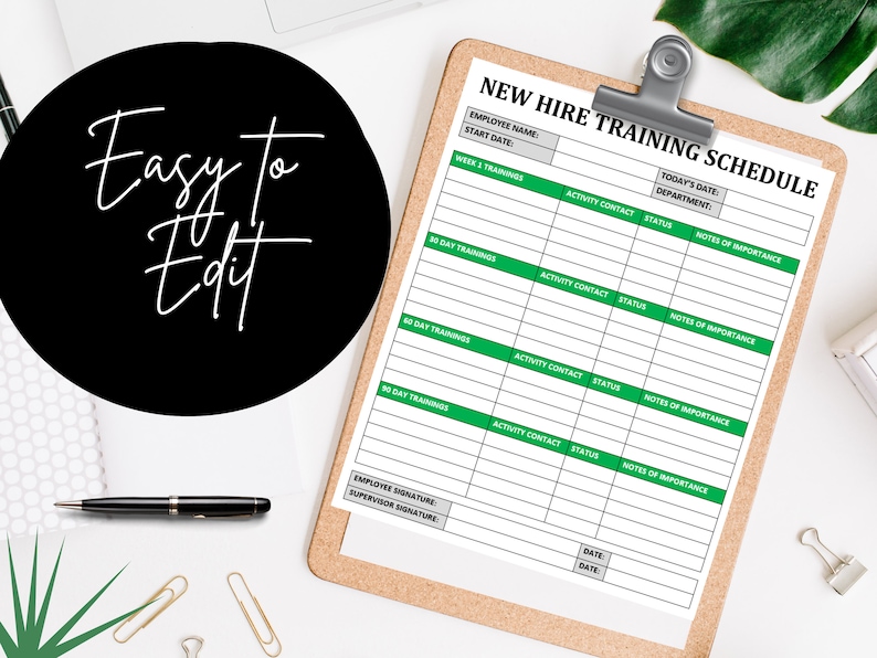Simple New Hire Training Schedule: Editable Word Template | 90-day Plan ...
