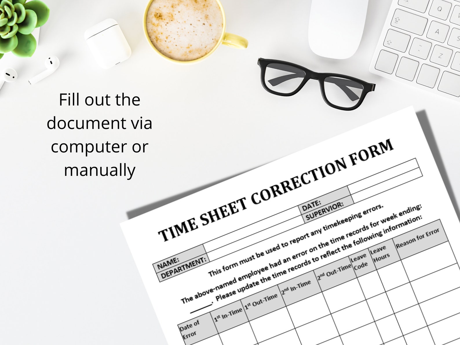 Employee Time Sheet Correction Form: Missed Punch, Time Adjustment ...