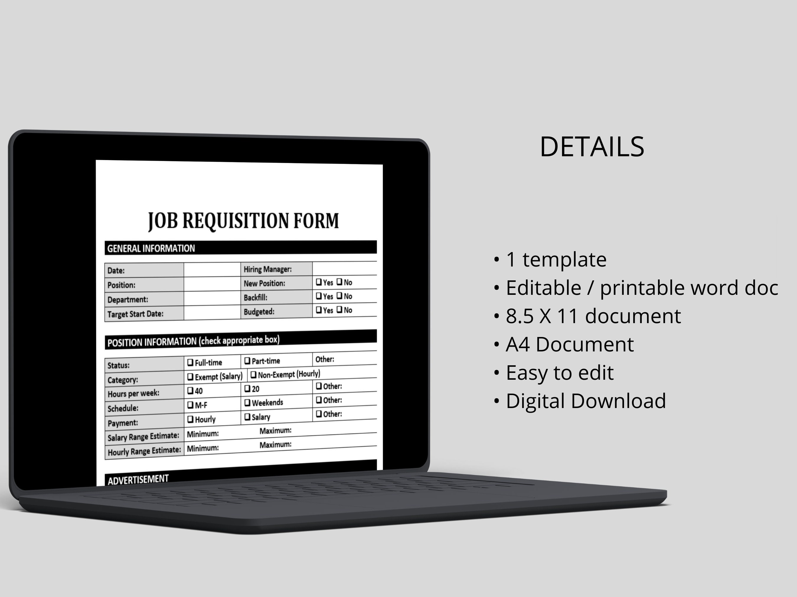 Job Requisition Form Employee Position Request Form Human - Etsy Canada