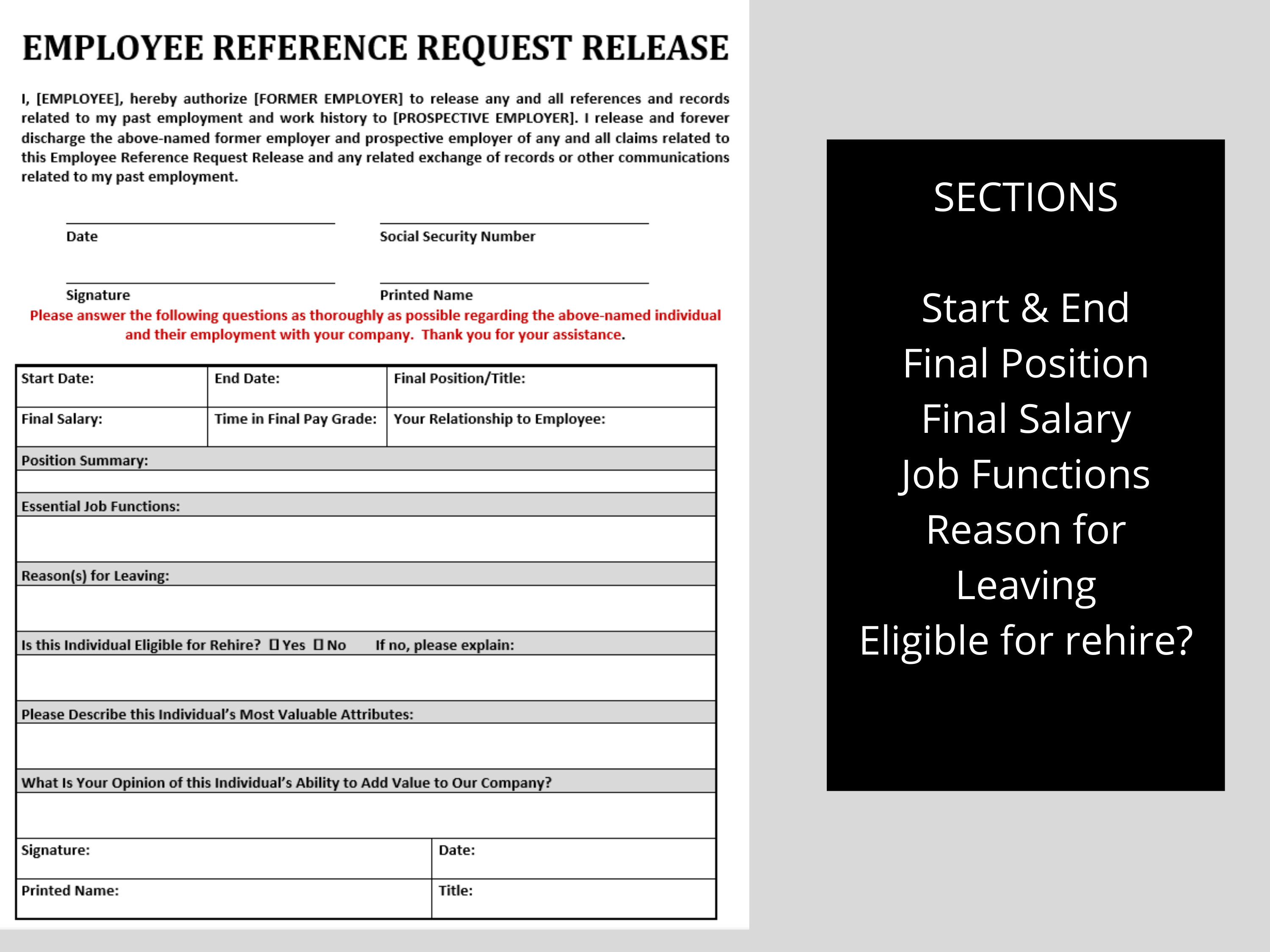 Employee Reference Request Release HR Template MS Word Editable Form - Etsy
