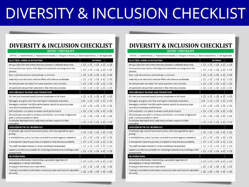 Diversity and Inclusion Checklist: HR Audit Template (digital Download ...