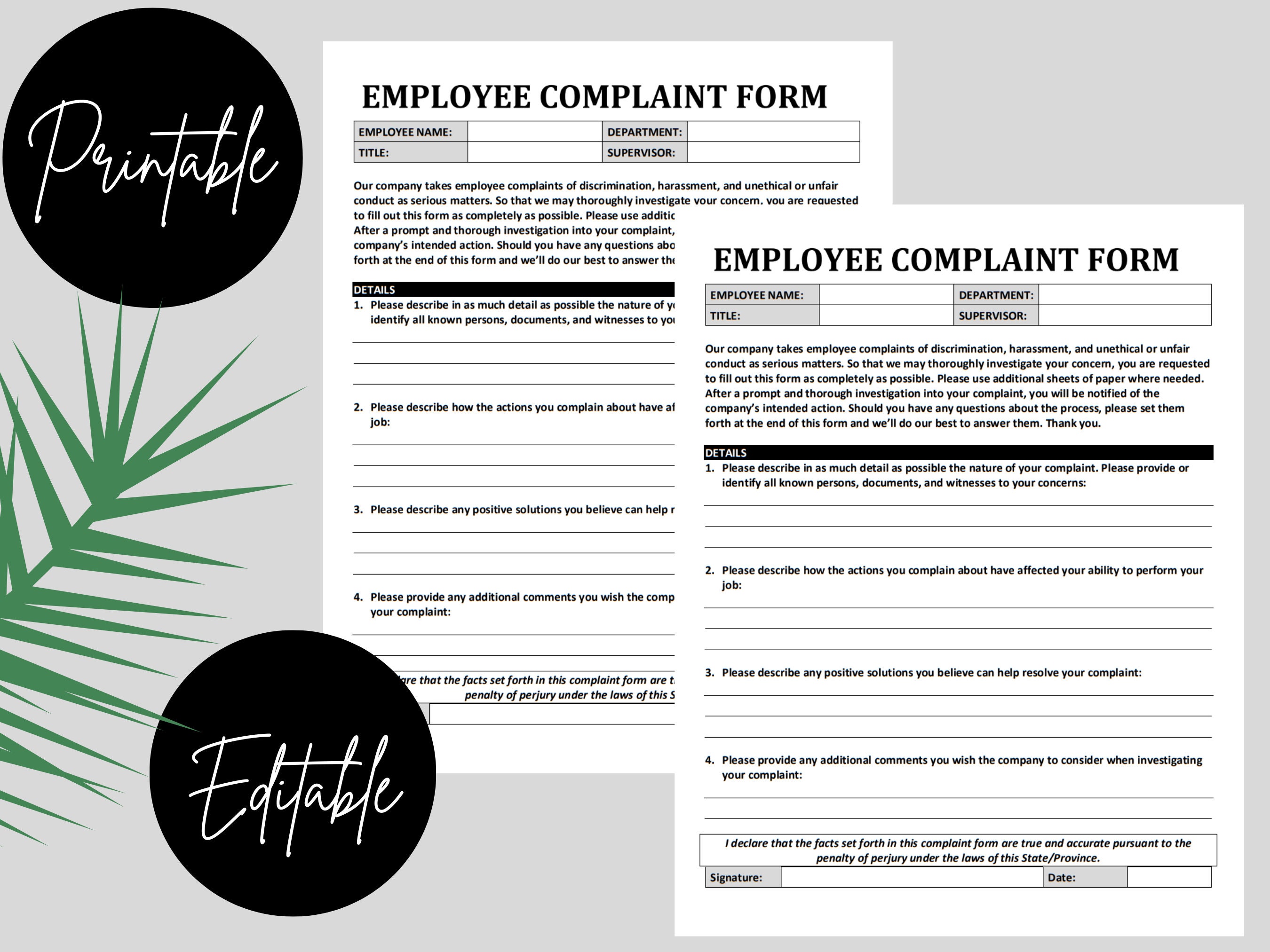 Employee Complaint Form MS Editable Word Document HR - Etsy UK