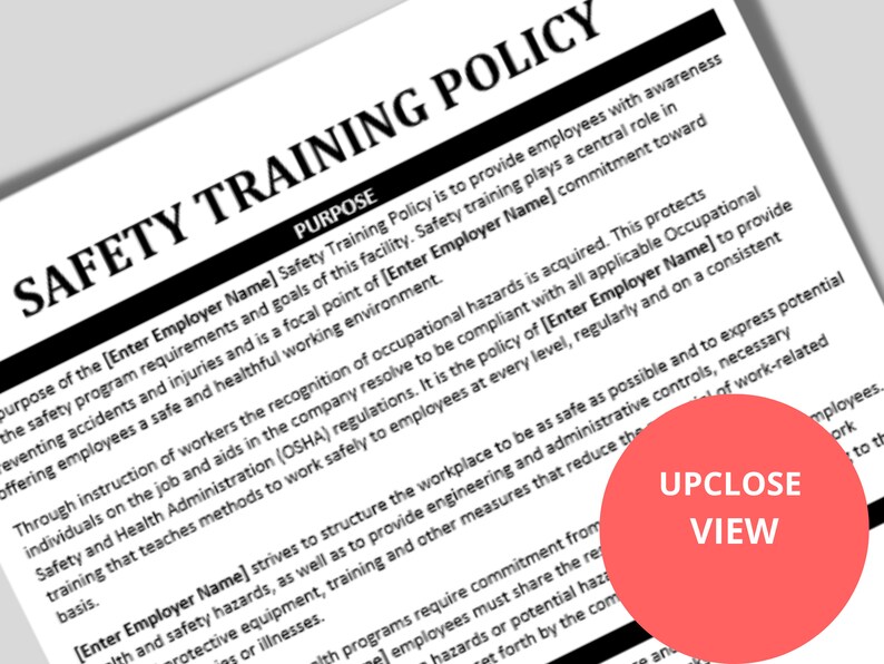 Safety Training Policy Template: OSHA Compliance, Workplace Safety ...