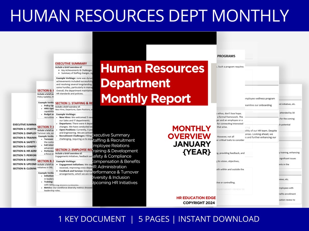 HR Department Monthly Report Template: Analysis & Metrics (digital ...