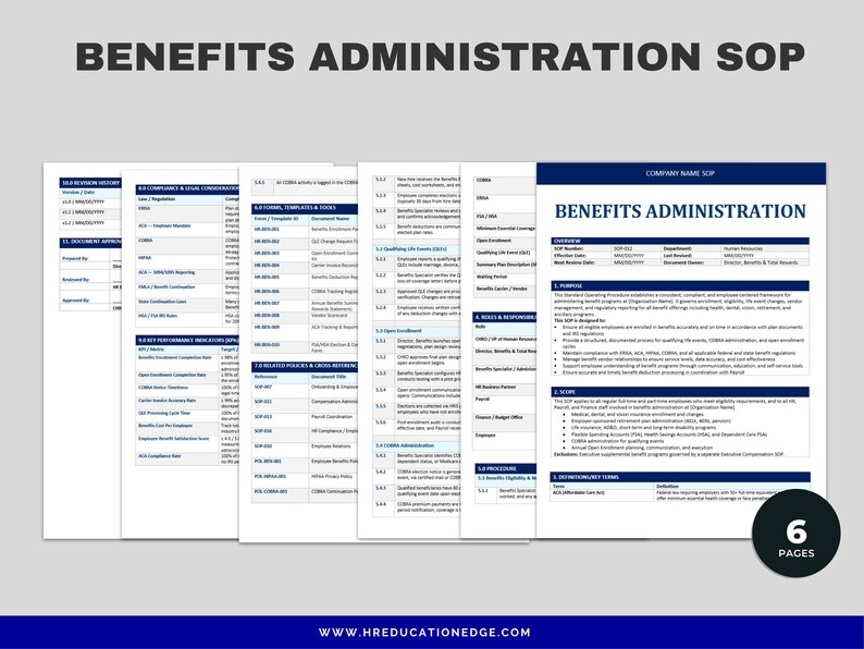 Benefits Administration SOP Template: HR Benefits Compliance, Open ...