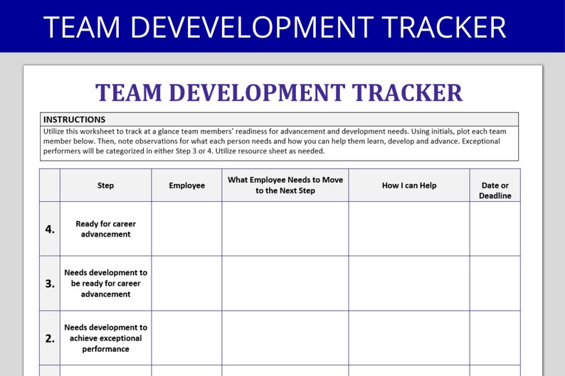 Team Development Planning Tracker Worksheet Manager Planning Worksheet ...