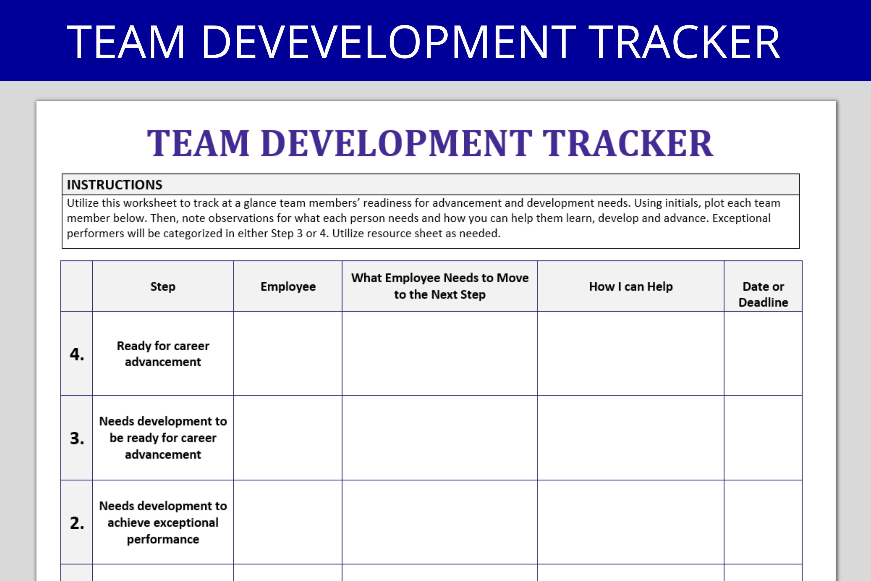 Team Development Planning Tracker Worksheet Manager Planning Worksheet ...