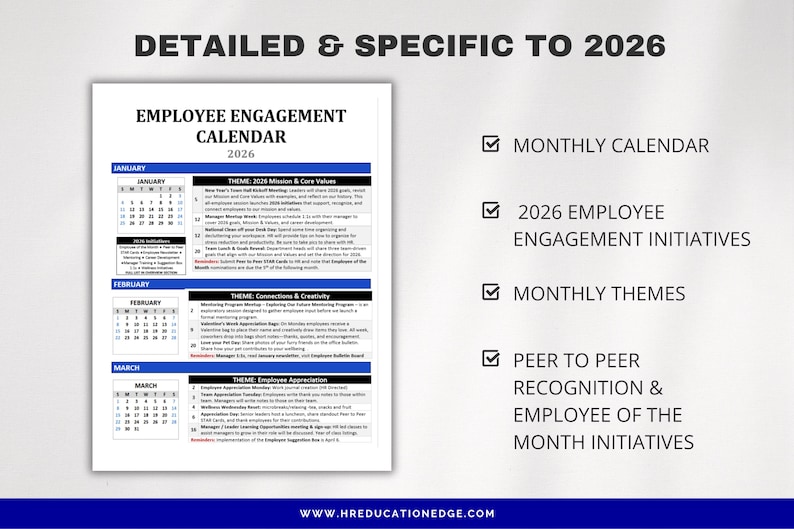 Employee Engagement Calendar 2026 | Team Building & Staff Motivation and Recognition - Etsy