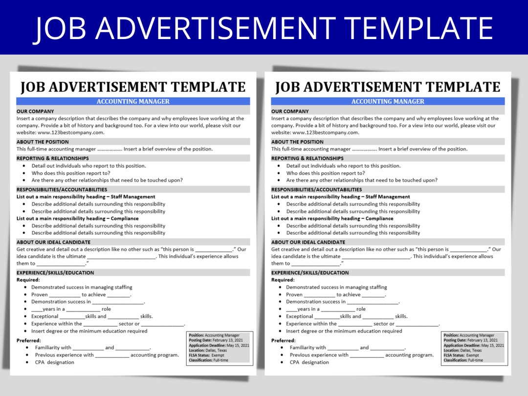HR Job Ad Template in MS Word: Employment Forms & Templates for Human ...