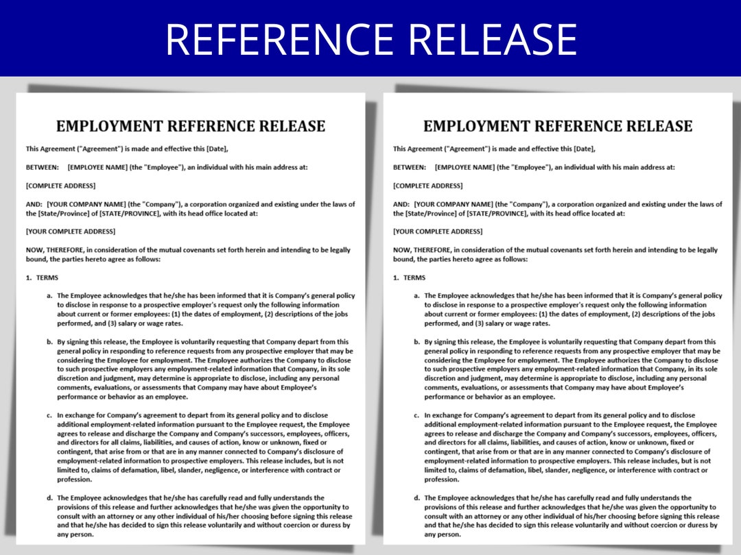 Employee Reference Release: MS Editable Word | HR Template | Human ...