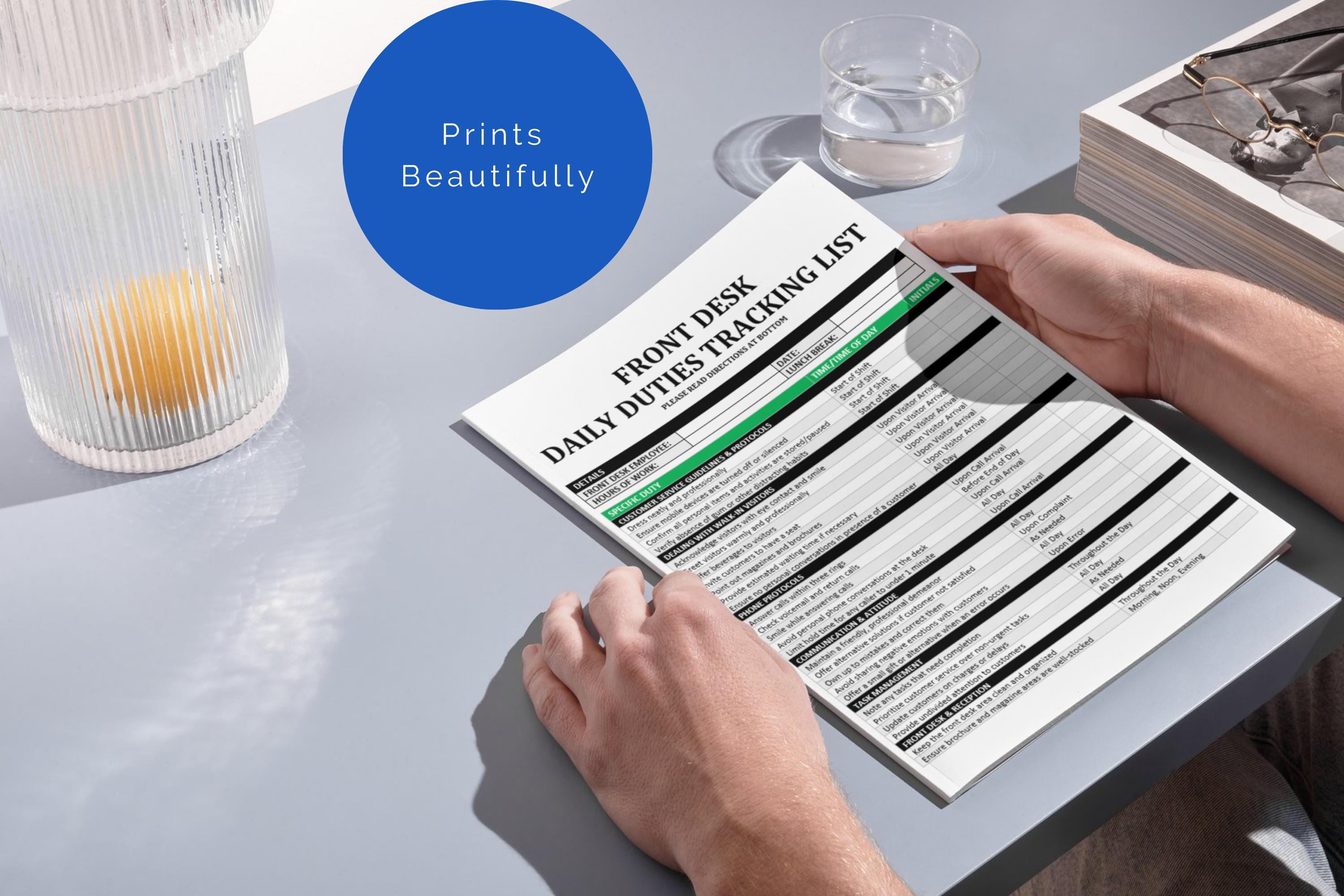 Front Desk Reception Checklist: Daily Duties Template (digital Download ...