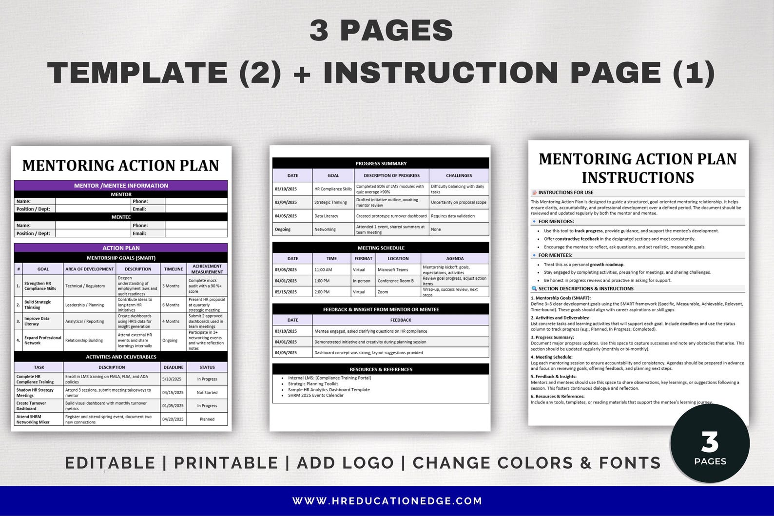 Mentoring Action Plan Template: SMART Employee Goals (word & Google Docs) - Etsy