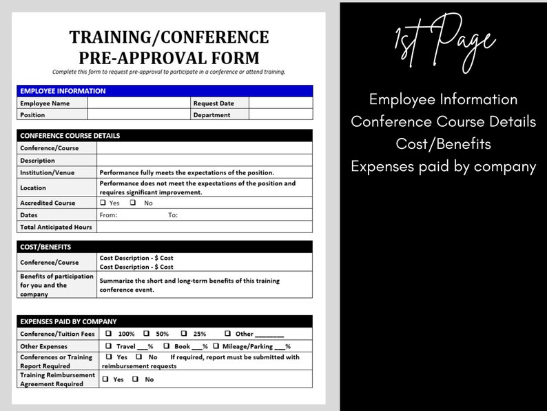 HR Pre-approval Form for Employee Training and Conferences - Etsy
