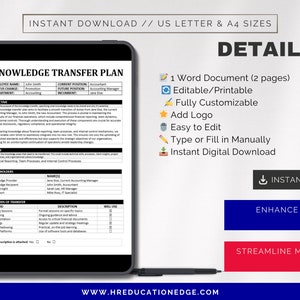 Knowledge Transfer Plan Template: Succession Planning HR Tool (digital ...