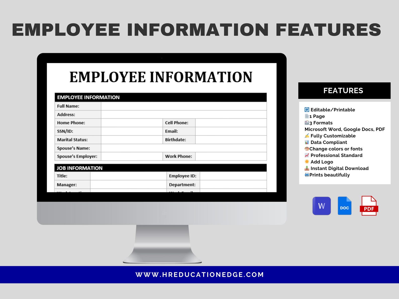 Employee Information Form: New Hire HR Template (digital Download) - Etsy
