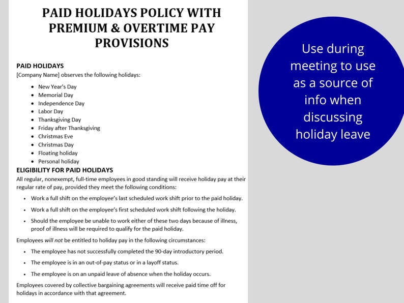 Holiday Pay Policy Template: Employee Leave & Overtime (digital ...