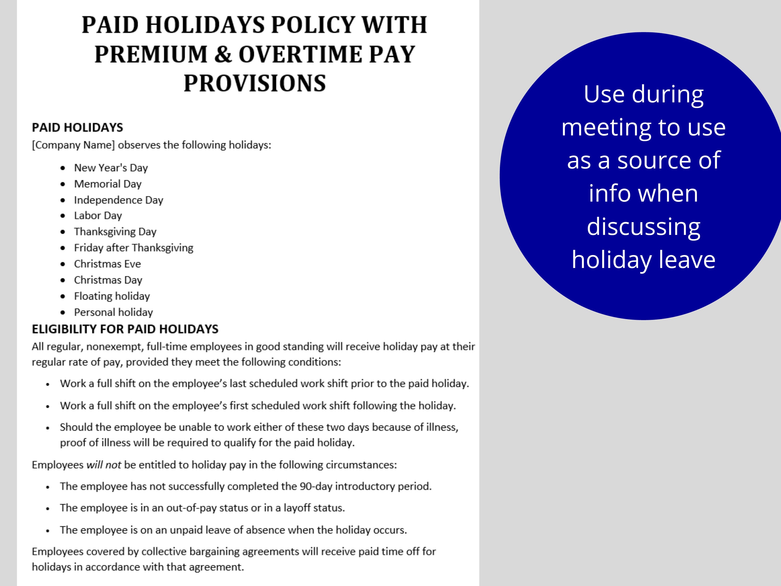 Holiday Pay Policy Template: Employee Leave & Overtime (digital ...