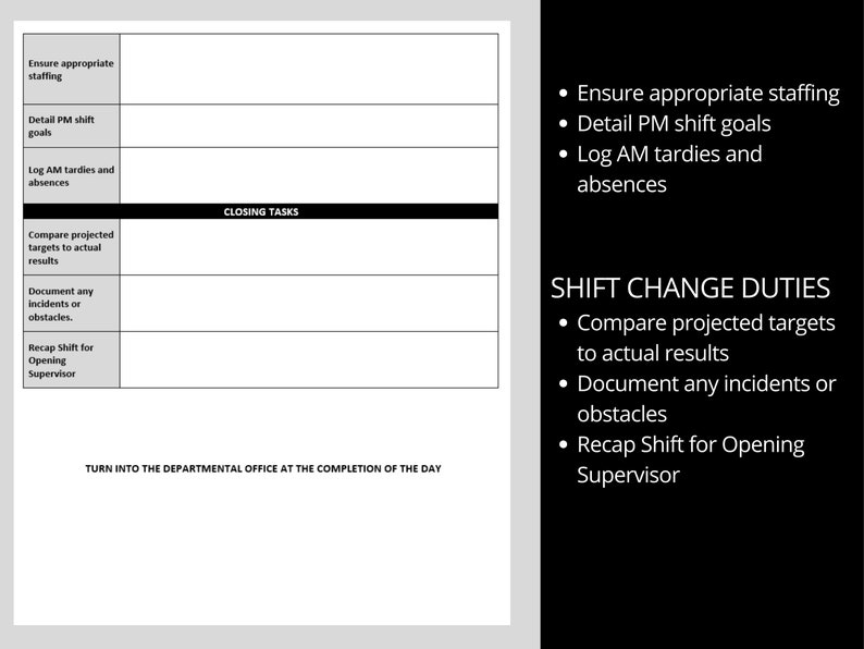 Daily Shift Supervisor Checklist Daily Production Goals MS Editable ... Daily Shift Supervisor Checklist Daily Production Goals MS Editable ...