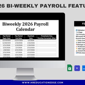Biweekly Payroll Calendar 2026 | MS Editable Word, Excel | Pay Period Start & End Date ...