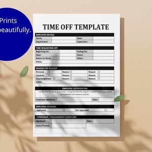 Time off Request Form: Employee Days off & Leave Template | Editable ...